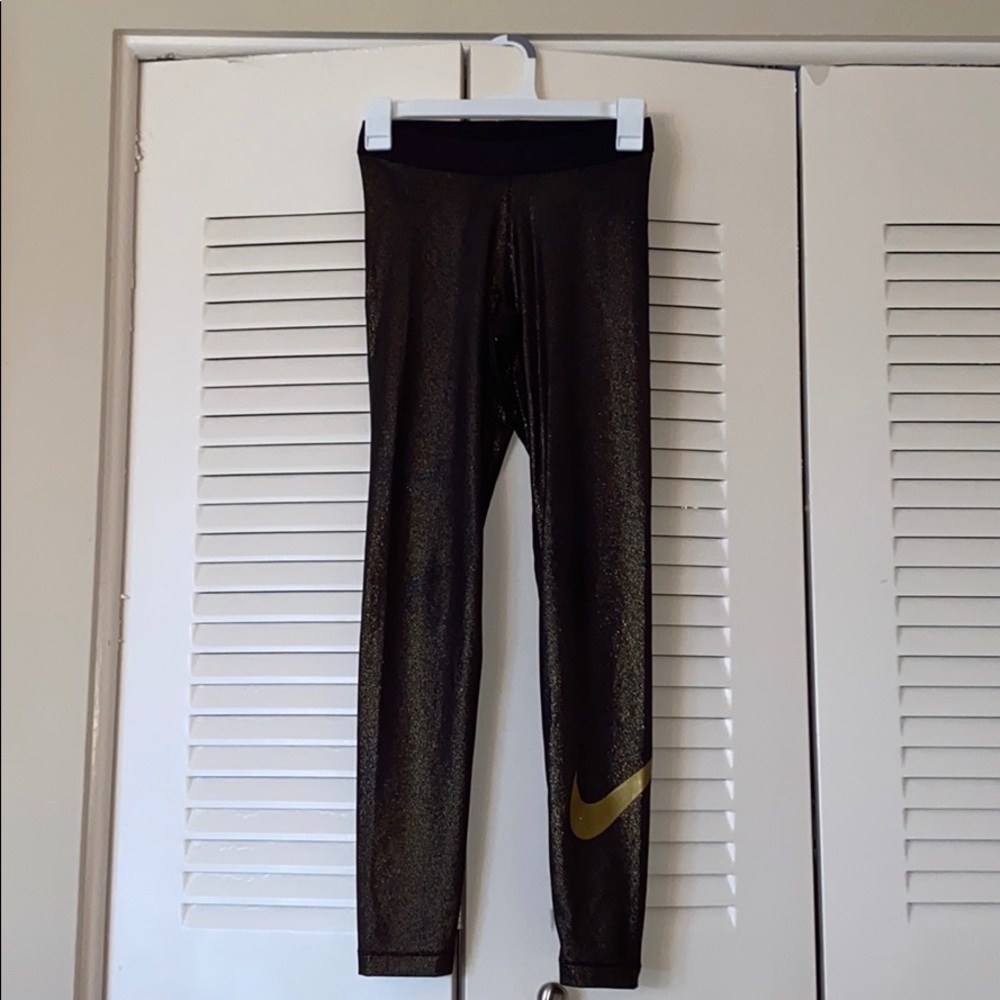Gold Metallic Nike Pro Workout Tights Leggings - Gem